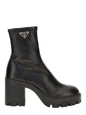 Prada Leather Ankle Boots With Chunky Heel - Black