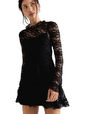 Free People Woodland Whispers Mini Dress Black