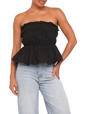 PETAL & PUP Wilhelmina Strapless Peplum Top - Black