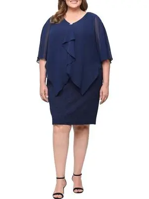 SL FASHIONS Glitter Chiffon Sheath Dress - Navy