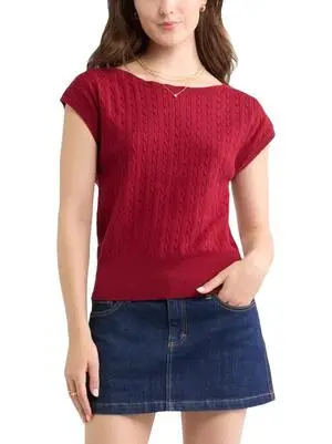 Bp. Cable Stitch Boat Neck Sweater T-shirt - Red Cinder