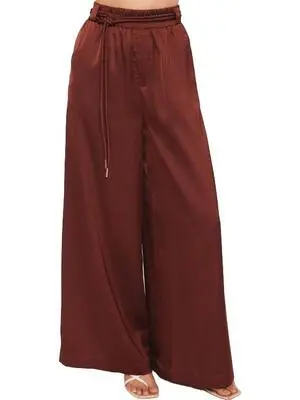 PETAL & PUP Vita High Waist Wide Leg Satin Pants - Brown