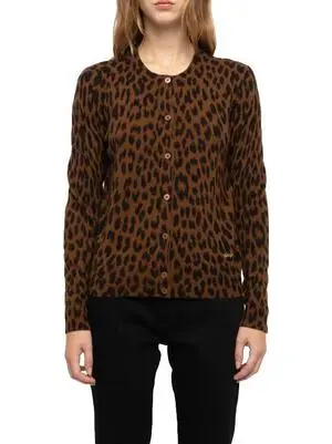 Zadig&Voltaire Missya Leopard Print Wool & Cashmere Cardigan - Caramel