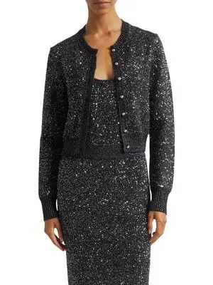 TOCCIN Mollie Sequin Cropped Cardigan - Onyx