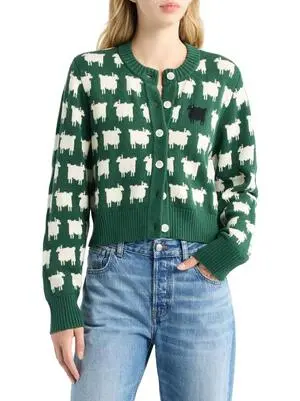ROWING BLAZERS Cropped Sheep Cotton Cardigan - Green