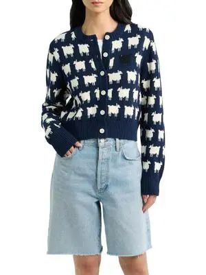 ROWING BLAZERS Cropped Sheep Cotton Cardigan - Navy