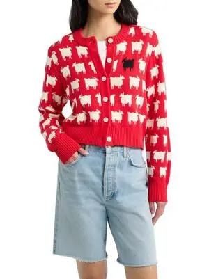 ROWING BLAZERS Cropped Sheep Cotton Cardigan - Red