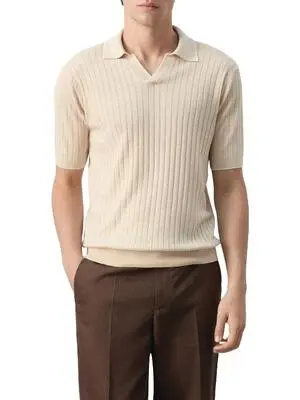 Mango Regular Fit Linen Blend Rib Polo - Beige