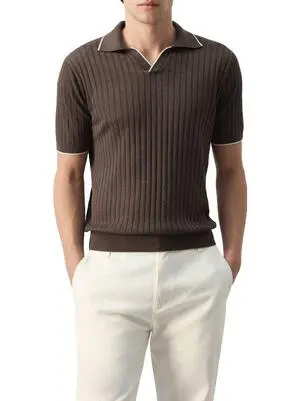 Mango Regular Fit Linen Blend Rib Polo - Brown