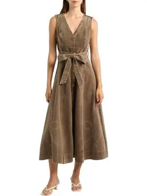 Moon River Western Sleeveless Midi Dress - Brown