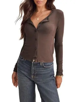 Splendid Button-front Cardigan Top - Java Brown