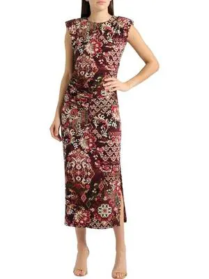 Vince Camuto Print Ruched Maxi Dress - Pmu