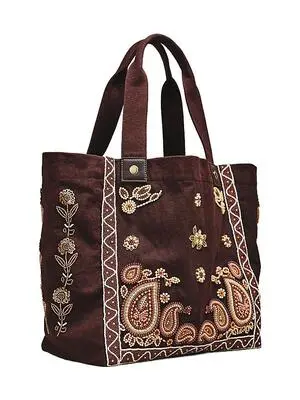 ANTHROPOLOGIE By Anthropologie Beaded Cotton Canvas Tote Bag