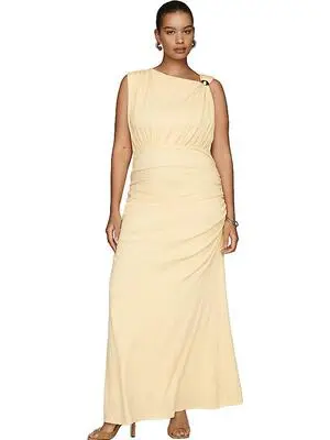 SOVERE / Kinslee Plus Maxi Dress With Asymmetrical Neckline - Yellow Pattern