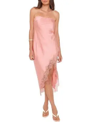 PETAL & PUP Marjorie Strapless Lace Hem Midi Dress - Apricot