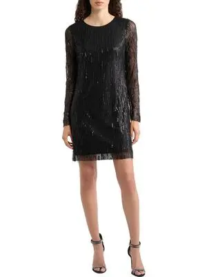 SAM EDELMAN Fringe Sequin Long Sleeve Dress