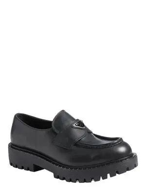 Prada Leather Loafer With Lug Sole - Nero