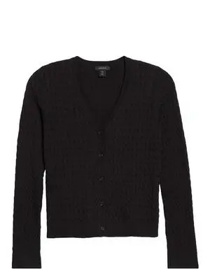 Halogen Cable Knit V-neck Cardigan - Rich Black