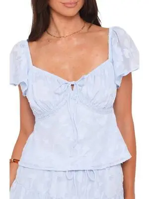 PETAL & PUP Textured Flutter Sleeve Top - Powder Blue