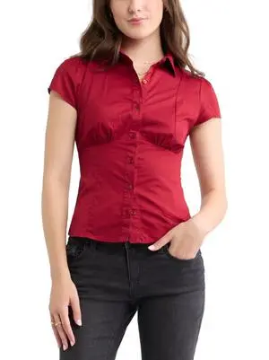 Bp. Ruched Empire Waist Button-up Shirt - Red Cinder