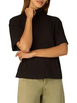 Wit & Wisdom Boxy Elbow Sleeve Turtleneck Top - Black