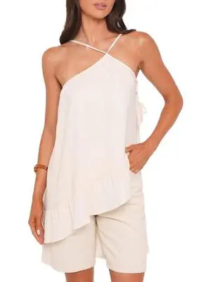PETAL & PUP Asymmetrical Ruffle Hem Sleeveless Top - Cream