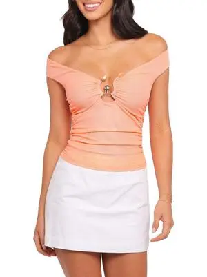 PETAL & PUP Emilio Off-the-shoulder Top With Hardware Accent - Peach