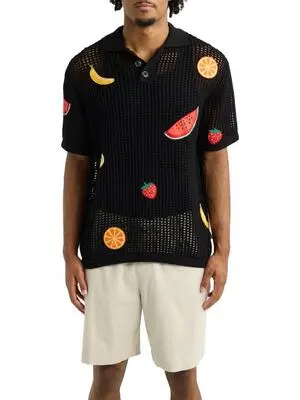 MAVRANS Freshly Picked Open Knit Polo - Black