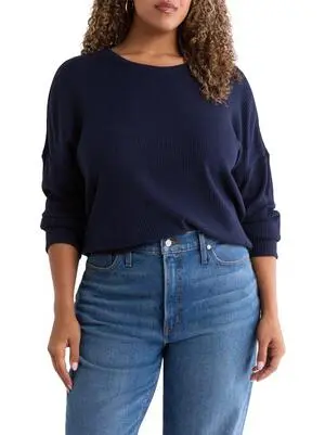 Caslon Drop Shoulder Waffle Tee - Navy Still