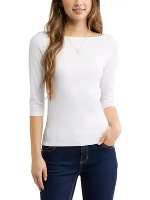 Bp. Boat Neck Three-quarter Sleeve Top - White