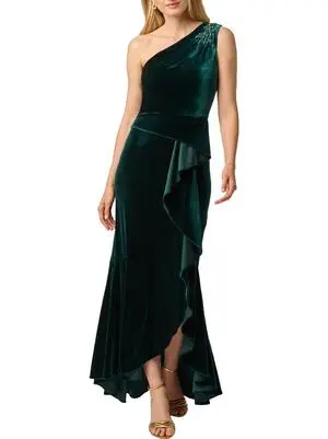 ADRIANNA PAPELL One-shoulder Velvet Gown