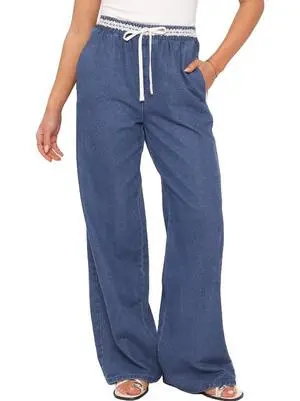PETAL & PUP Siun Wide Leg Denim Joggers - Medium Wash