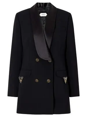 Versace Double-breasted Embellished Satin-trimmed Stretch-wool Mini Dress - Black