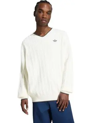 Adidas Cable Knit V-neck Sweater - Cloud White