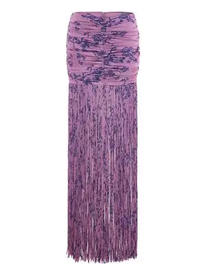 MAISON SEL Lumi Satin Maxi Skirt With Fringe Detail - Purple