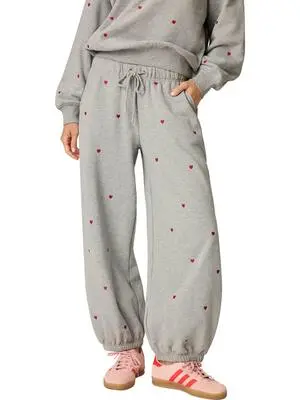 PJ Salvage Super-soft Cotton C'est La Vie Embroidered Hearts Good Hang Joggers - Heather Grey