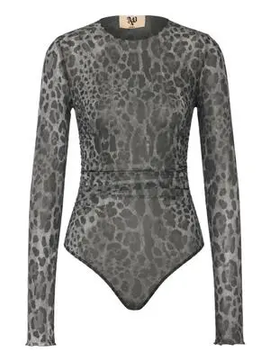 ANIYE BY Aniye By Long Sleeve Leopard Print Sheer Bodysuit