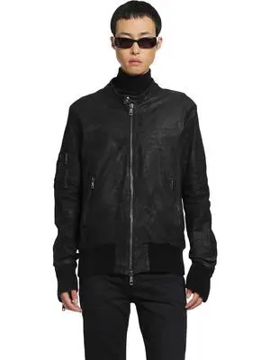GIORGIO BRATO Nubuck Lambskin Bomber Jacket - Black