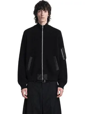 SACAI SACAI Ribbed Wool Knit Blouson With Satin Accents