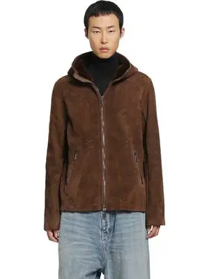 GIORGIO BRATO Suede Hooded Jacket - Brown