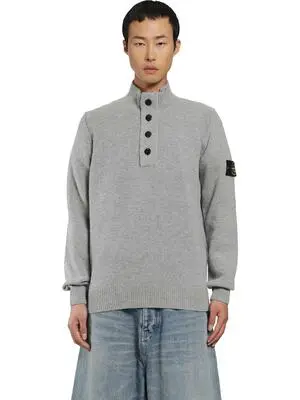 Stone Island STONE ISLAND Lambswool Half-Zip Sweater With Compass Badge Grey