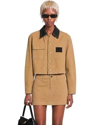 Balenciaga Cropped Workwear Jacket With Leather Collar - Beige