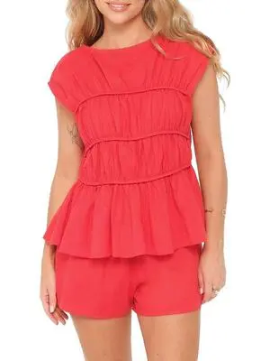 PETAL & PUP Karly Textured Cotton Peplum Set - Red
