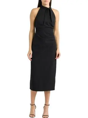 Vince Camuto Laguna Pleated Tie Neck Sleeveless Sheath - Black