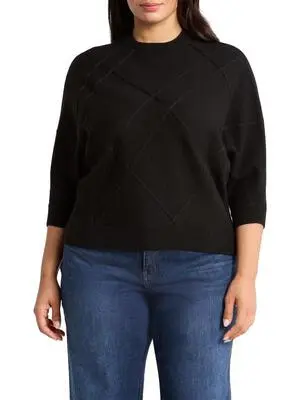 Wit & Wisdom Dolman Sleeve Crewneck Sweater With Textured Stripes - Black