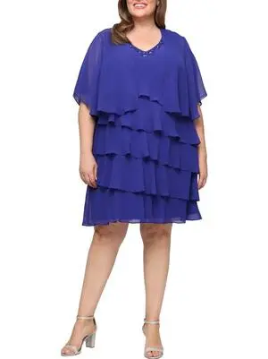 SL FASHIONS Tiered Ruffle Chiffon Dress With Jacket - Iris