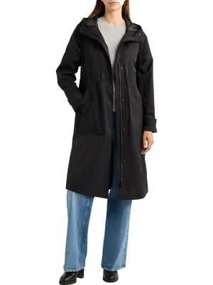 Bernardo Hooded Raincoat With Drawstring Waist - Navy