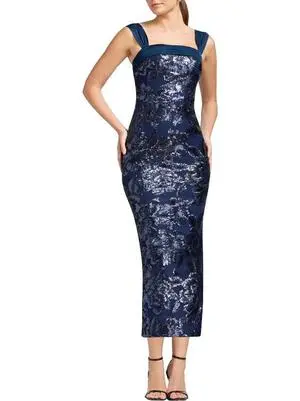Dress The Population Julie Sequin Sleeveless Gown - Navy Multi