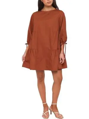PETAL & PUP Arthur Long Sleeve Minidress - Camel