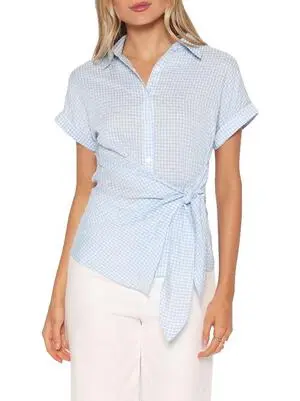 PETAL & PUP Shiloh Short Sleeve Tie Detailed Shirt - Blue Gingham